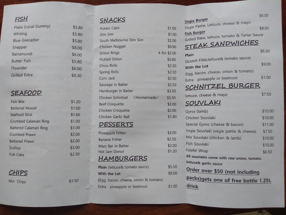 Menu at Jaws Fish & Chips fast food, Ferntree Gully, 2/79 Glenfern Rd