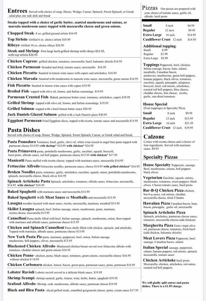 Menu at Papa Ron's Pizza & Italian Steakhouse, Monteagle