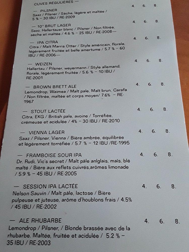 Menu at Reservoir pub & bar, Montréal