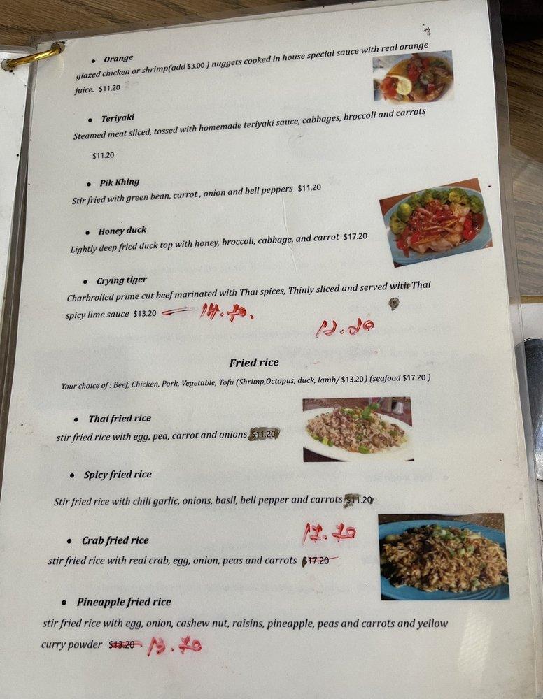 Menu at Thai House Restaurant, Red Bluff