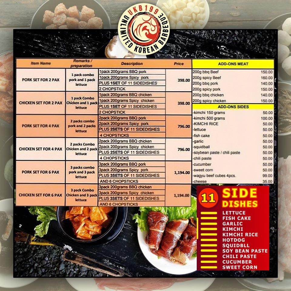 Menu at Korean199 Unlimited restaurant, Quezon City, Don Mariano