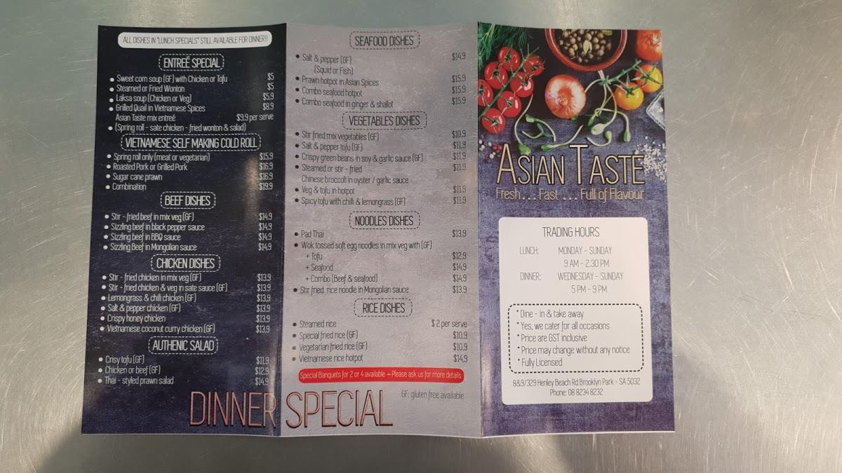 Menu at Asian Taste Vietnamese cuisine restaurant, Brooklyn Park