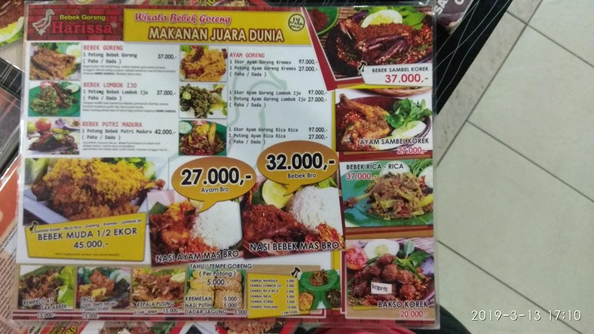 Menu at Bebek Harissa restaurant, Kendari
