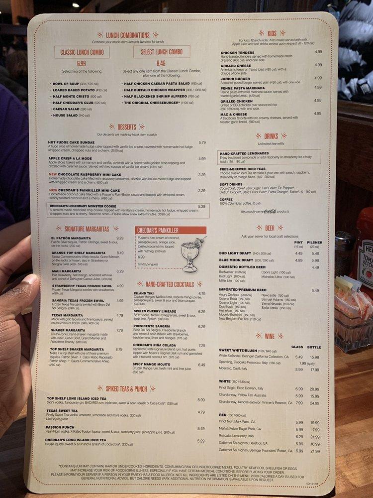 Menu at Cheddar's Scratch Kitchen restaurant, Newport News