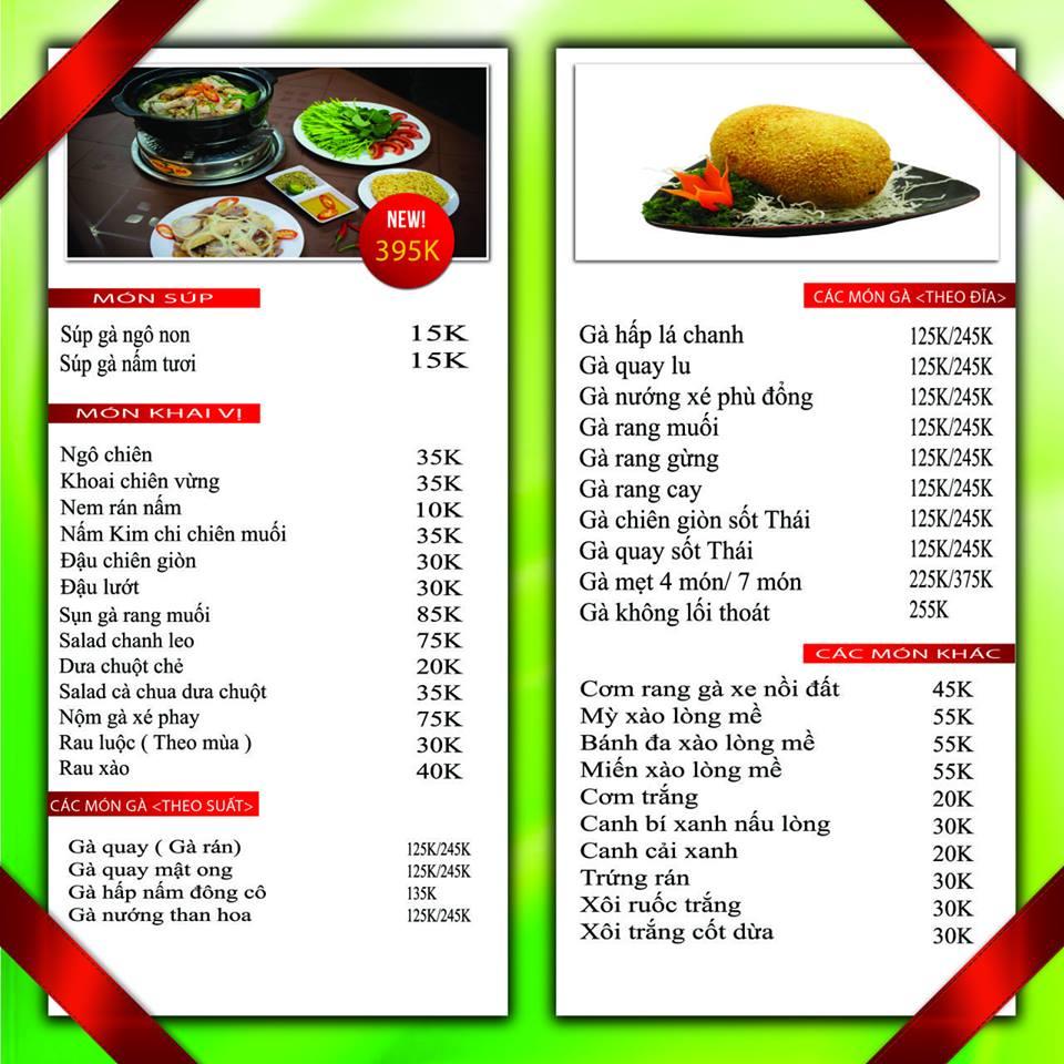 Menu at Gà Tươi Tam Đảo restaurant, Hanoi