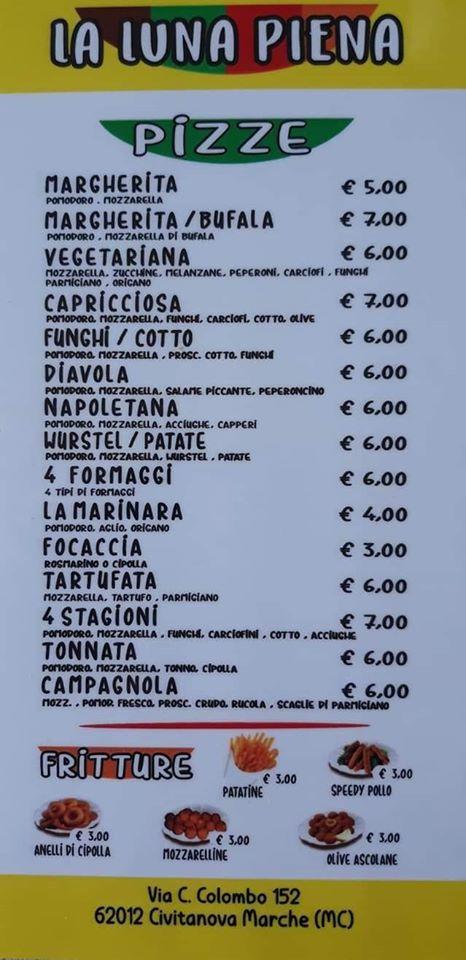 Speisekarte von La Luna Piena pizza, Civitanova Marche