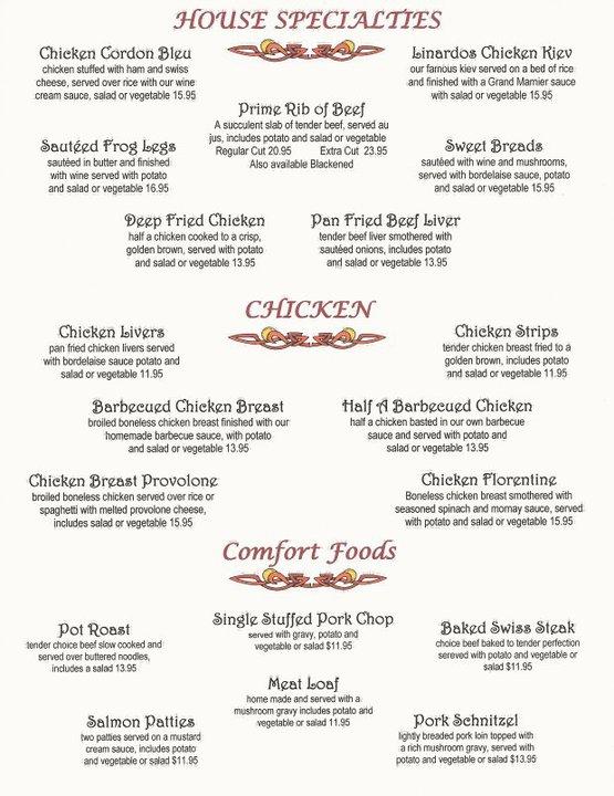 Menu at Linardos Villa restaurant, Springfield
