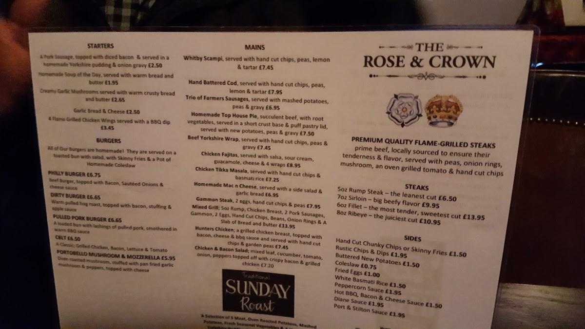 Menu at Rose & Crown Wadsley pub & bar, Sheffield, Rose & Crown