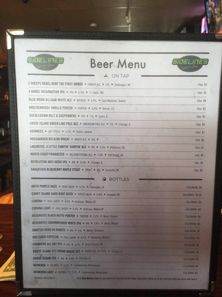Menu at Sidelines Sports Bar, Joliet