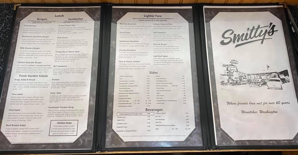 Menu at Smitty's Pancake House restaurant, Wenatchee