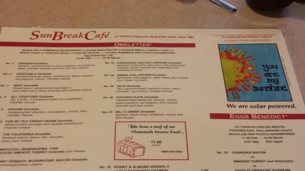 Menu at Sun Break Cafe, Auburn