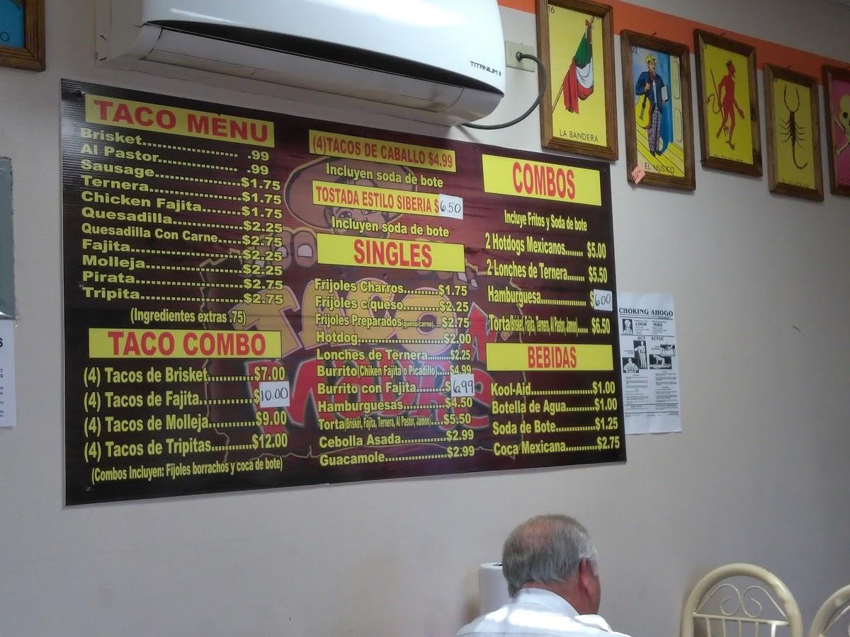 Menu at Taco Mais restaurant, Laredo, Mines Rd