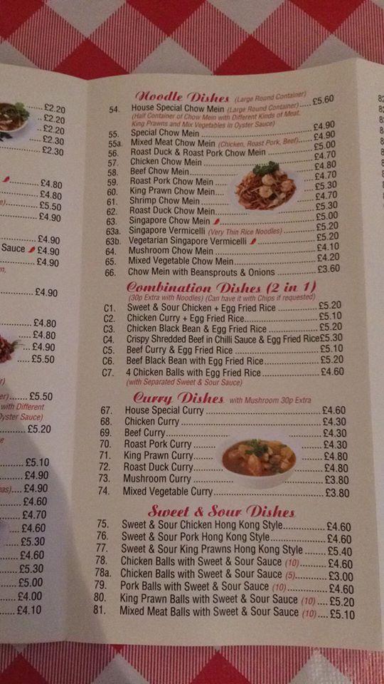 Menu at The Oriental fast food, Kimberley, 2 James St