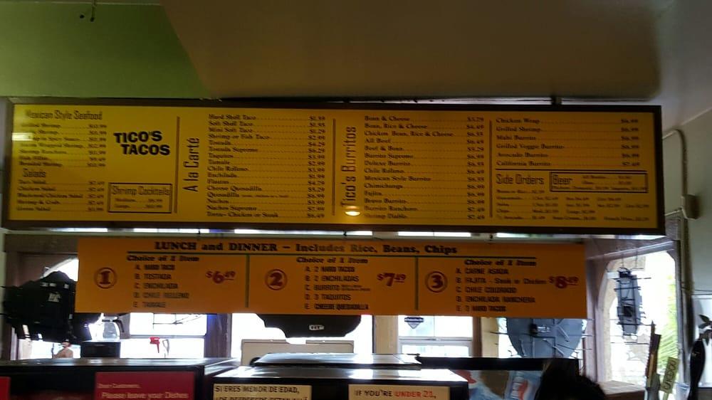 Menu at Ticos Tacos restaurant, Simi Valley, E Los Angeles Ave