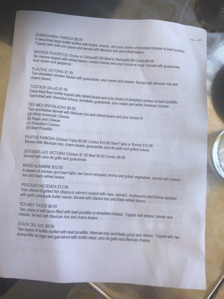 Menu at Victoria's Mexican Grill and Bar, Houston