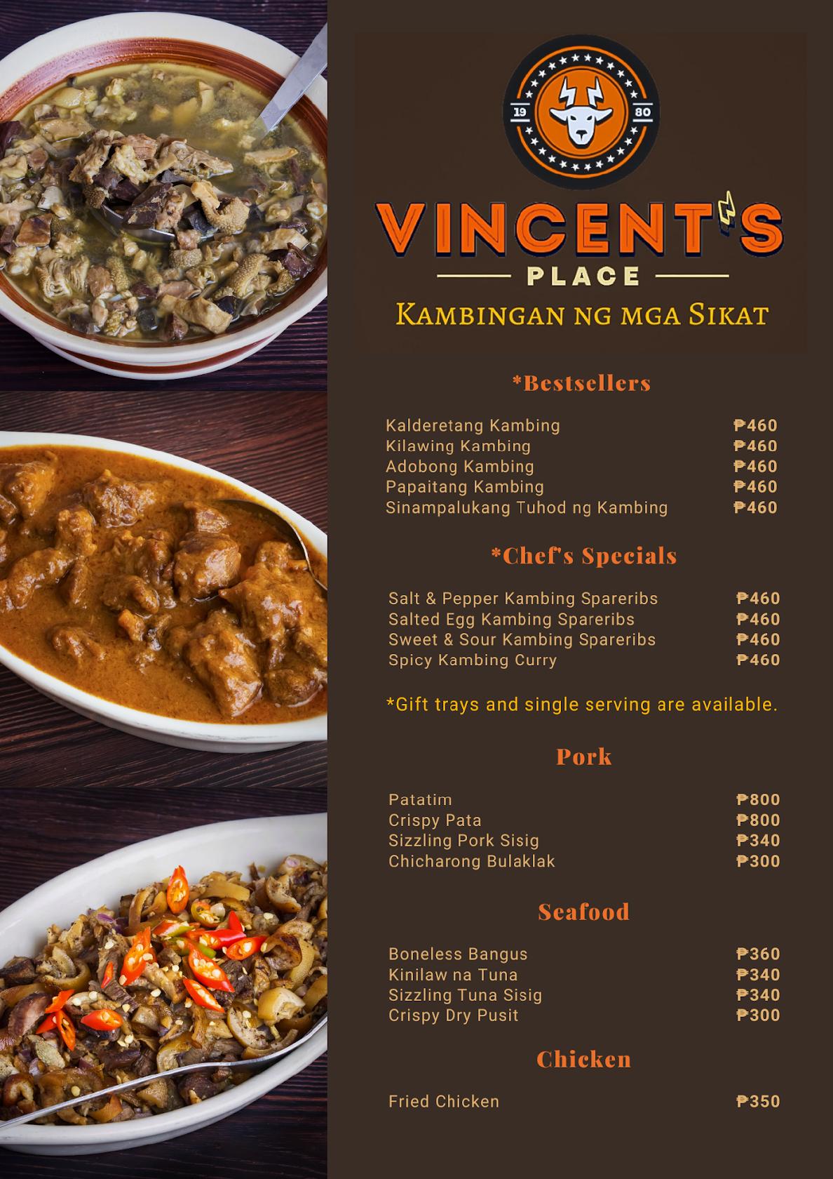Menu at Vincent's Place Kambingan Restaurant, Manila