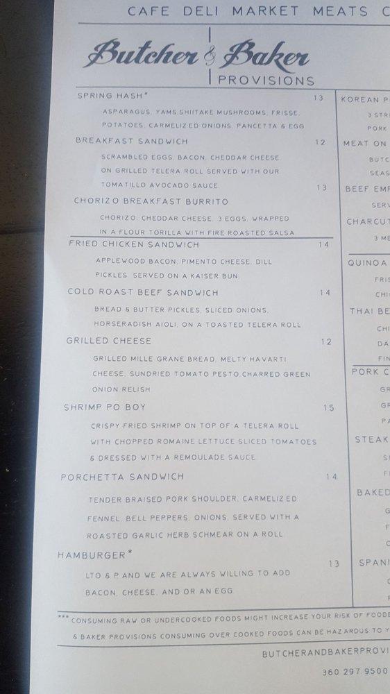 Menu at Butcher & Baker Provisions restaurant, Port Gamble