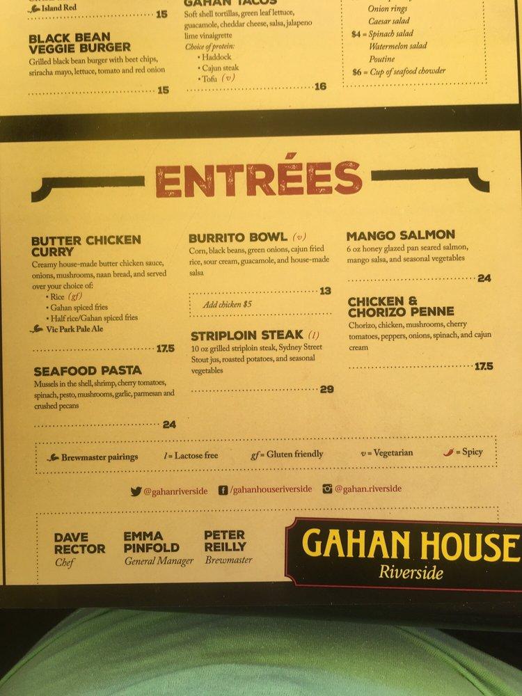 Menu at Gahan House Riverside pub & bar, Fredericton