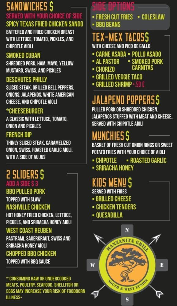Carta de barbacoa Manzanita Grill Bend LLC, Bend