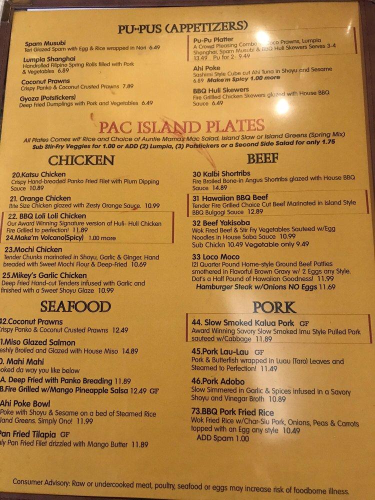 Menu at Pac Island Grill BBQ, Federal Way