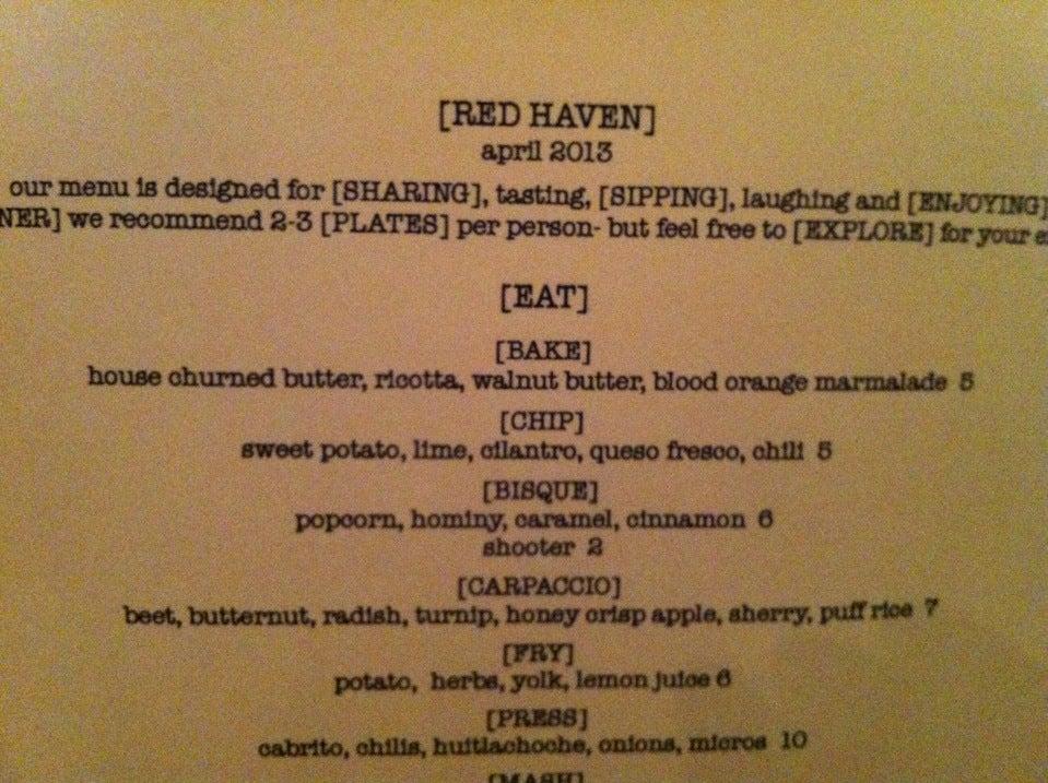 Menu at Red Haven Farm to Table Restaurant, Meridian charter Township ...