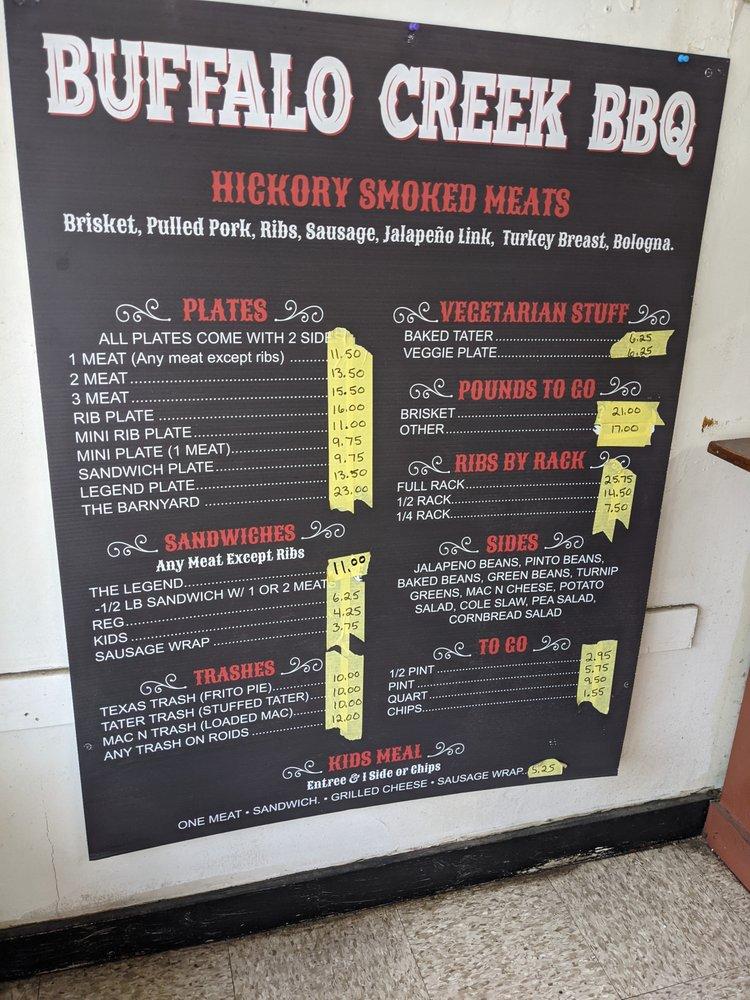 Menu at Buffalo Creek BBQ, Cleburne