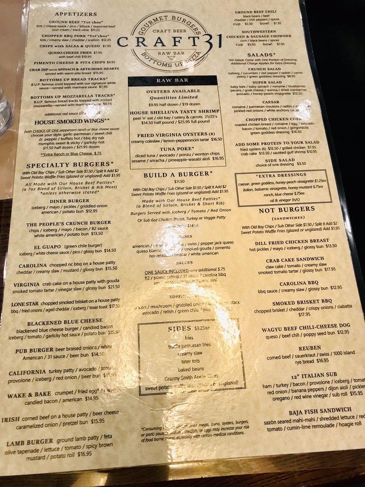 Menu at Craft 31 pub & bar, Williamsburg