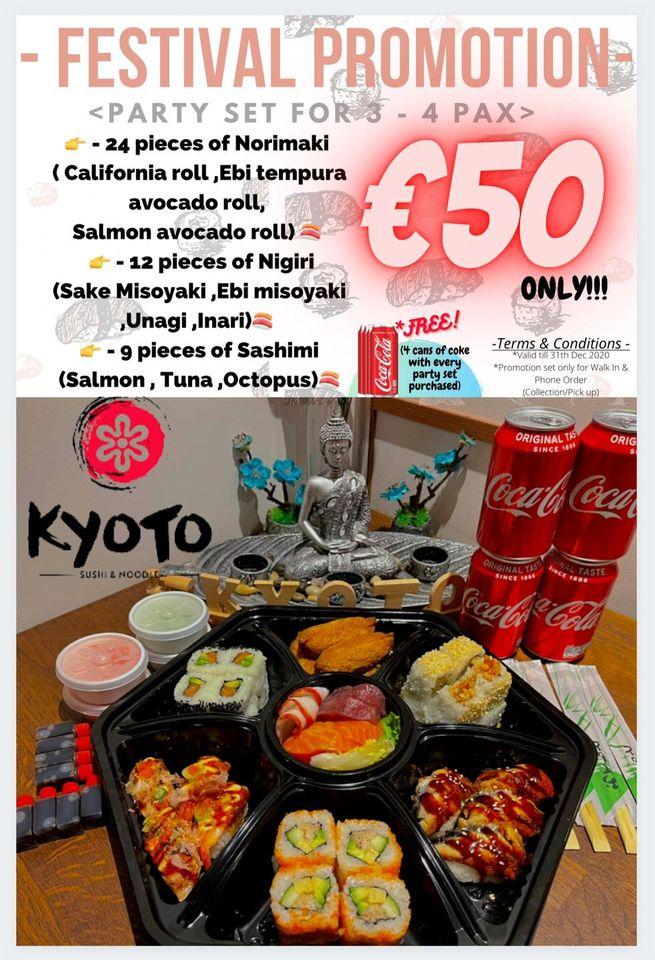 Menu at Kyoto Sushi & Noodle restaurant, Limerick