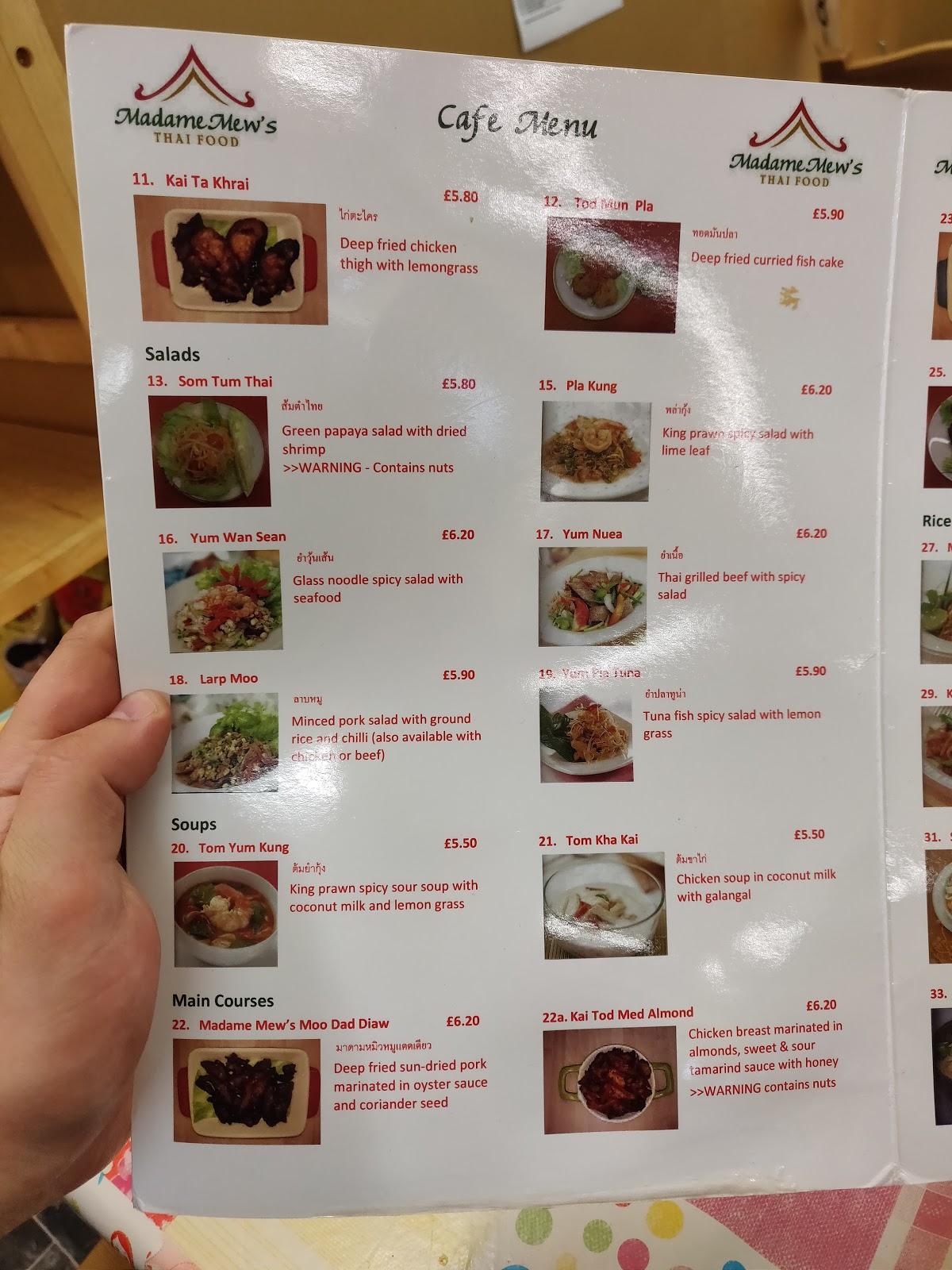 Menu at Madame Mew's restaurant, Aberdeen