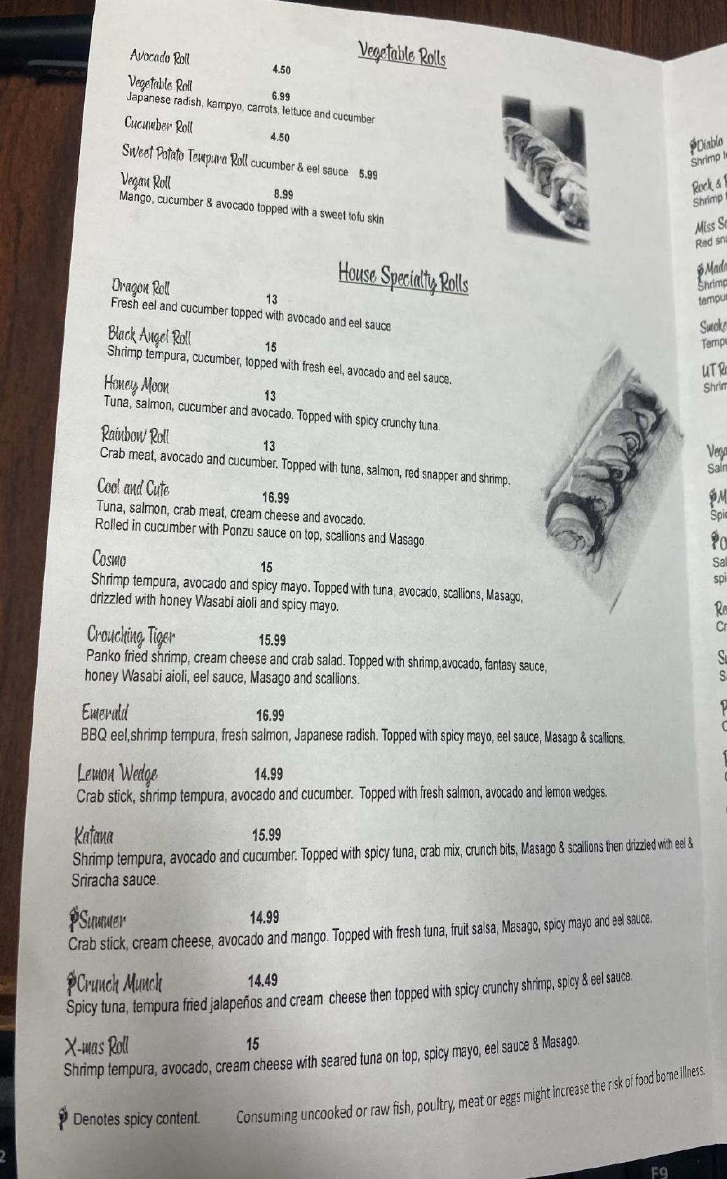 Menu at Rice kitchen Thai,Sushi & Hibachi restaurant, Loudon