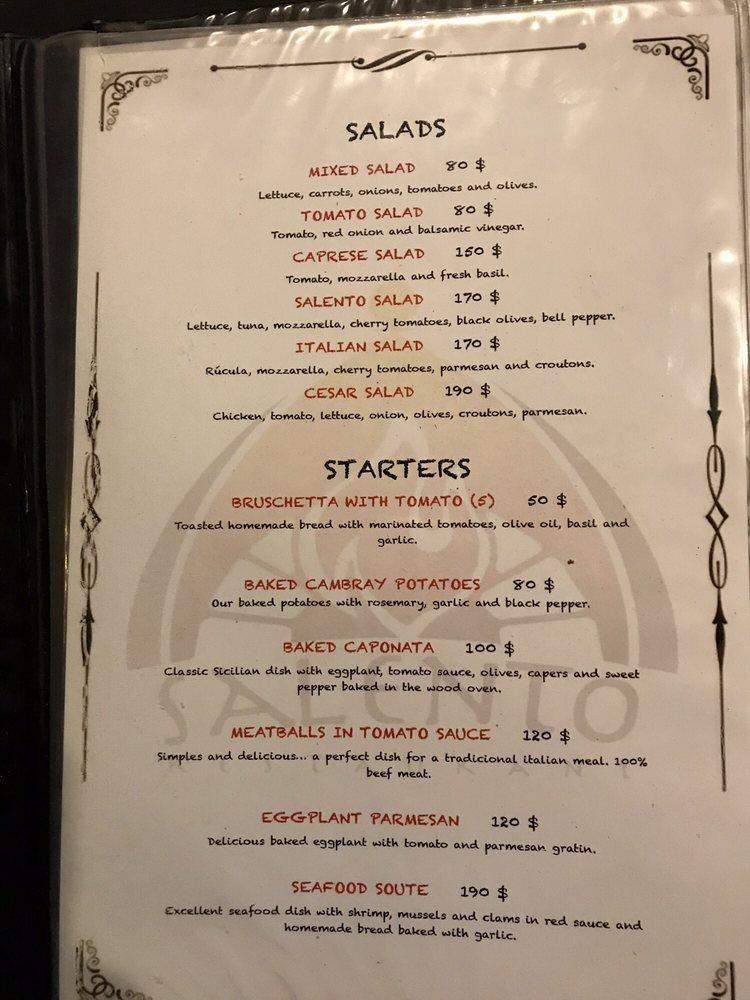 Menu at Salento pub & bar, Playa del Carmen
