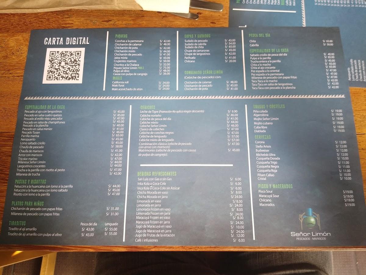 Carta del restaurante Señor Limón, Lima, Av. Javier Prado Este 5335