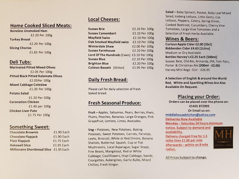 Menu at The Middle House pub & bar, Mayfield