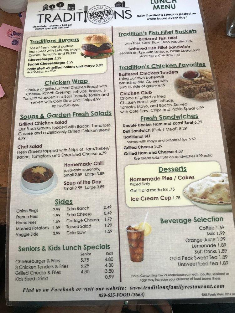 Menu at Traditions Family Restaurant, Alexandria, Alexandria Pike