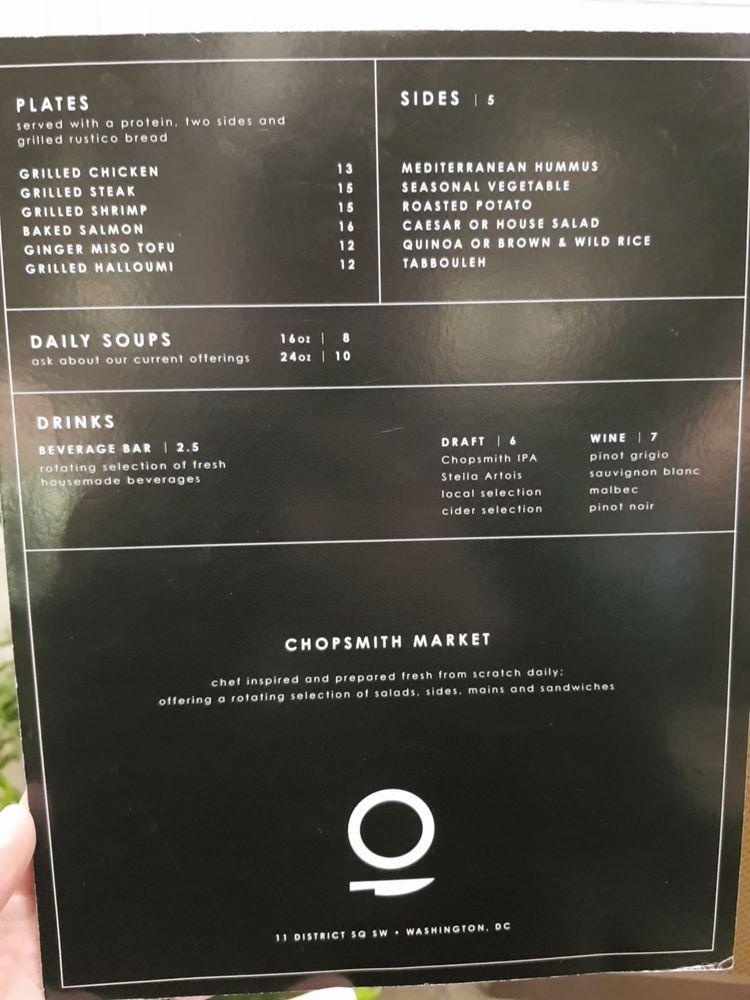 Menu at Chopsmith restaurant, Washington