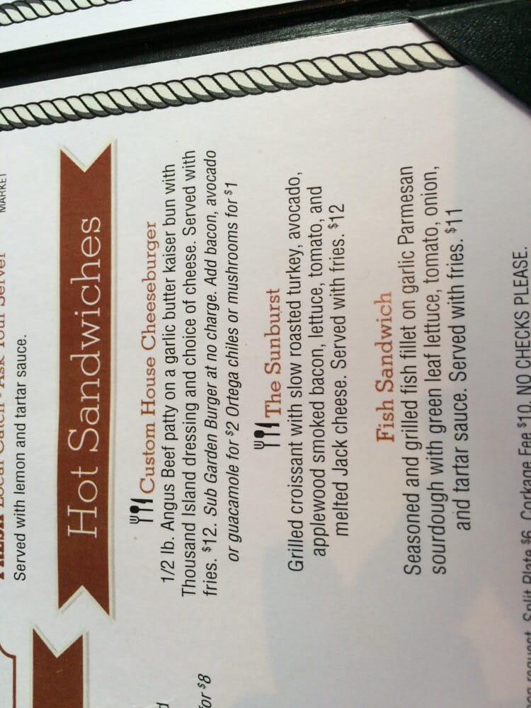 Menu at Custom House restaurant, Avila Beach