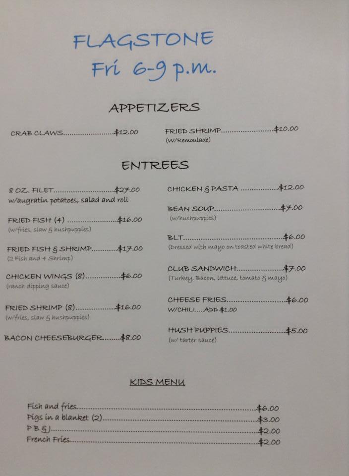 Menu at Flagstone Steakhouse, Shreveport