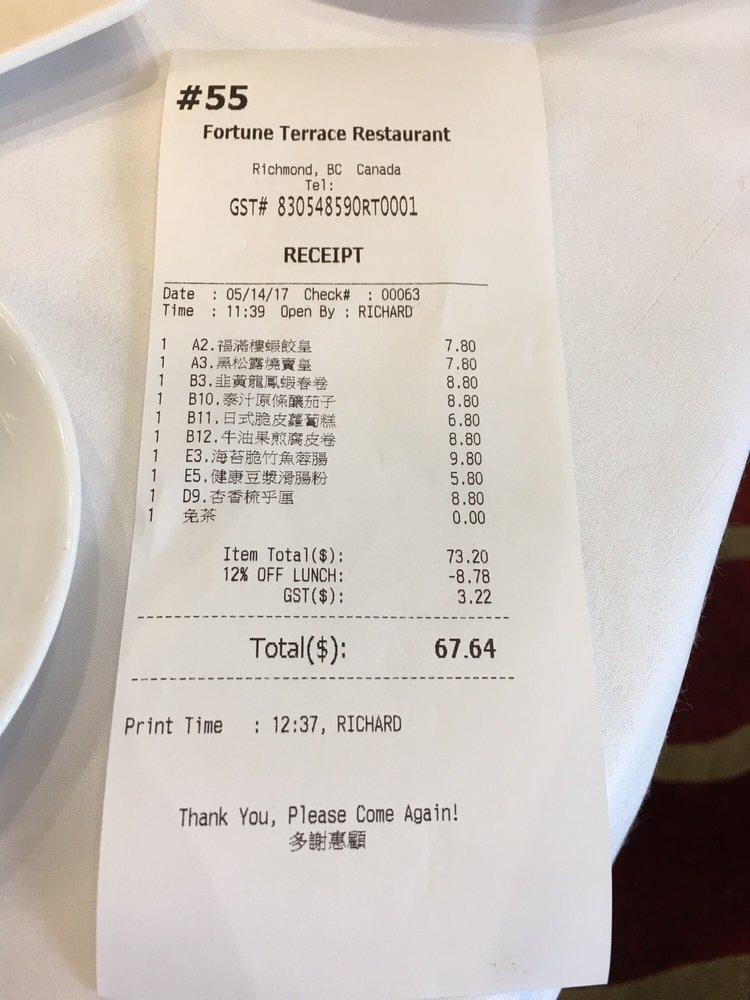 Menu at Fortune Terrace Chinese Cuisine restaurant, Richmond