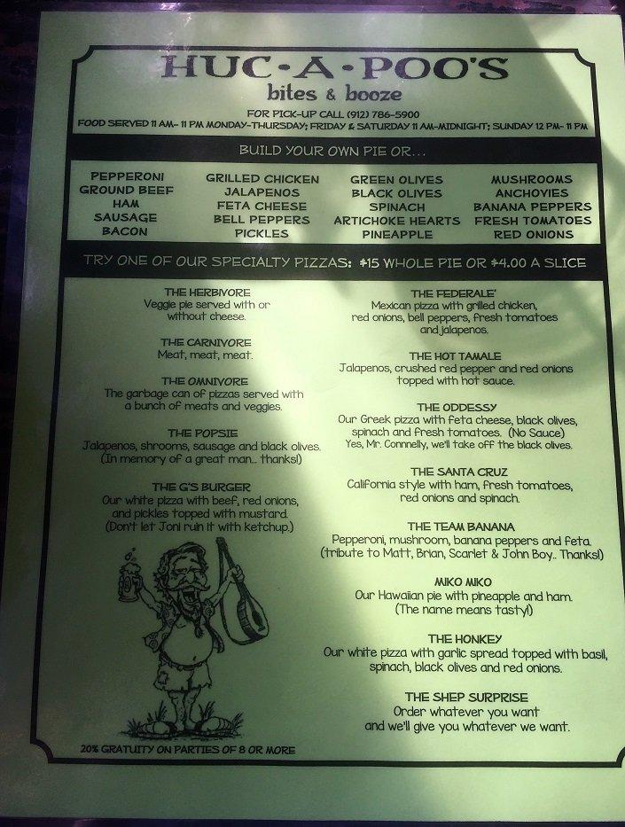 Menu at Huc-A-Poos Bites and Booze pub & bar, Tybee Island