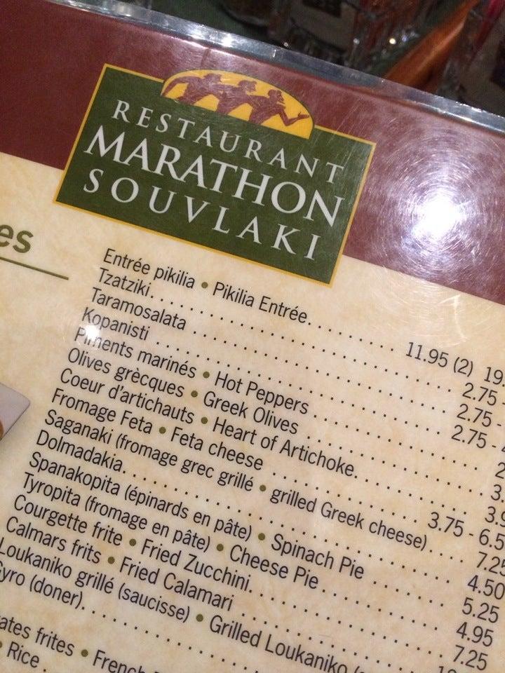 Menu at Marathon Souvlaki restaurant, Montréal, Rue des Jockeys