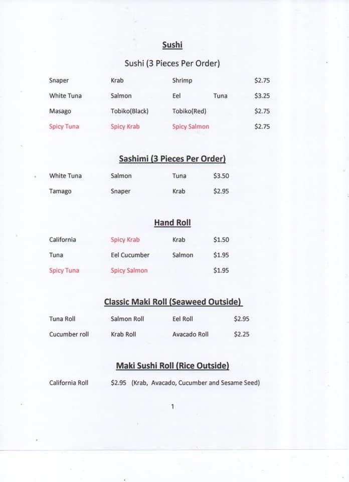 Menu at Mikata Buffet restaurant, Jensen Beach, NW Federal Hwy