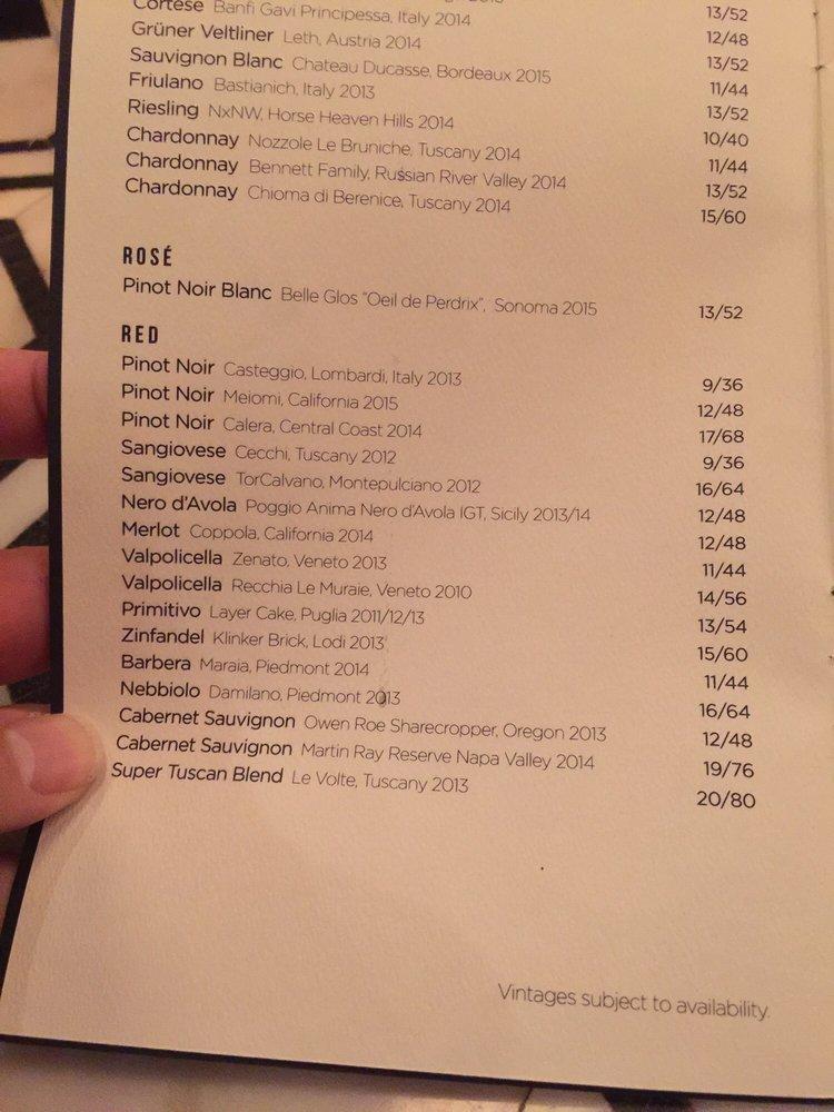 Menu at Moto restaurant, Nashville