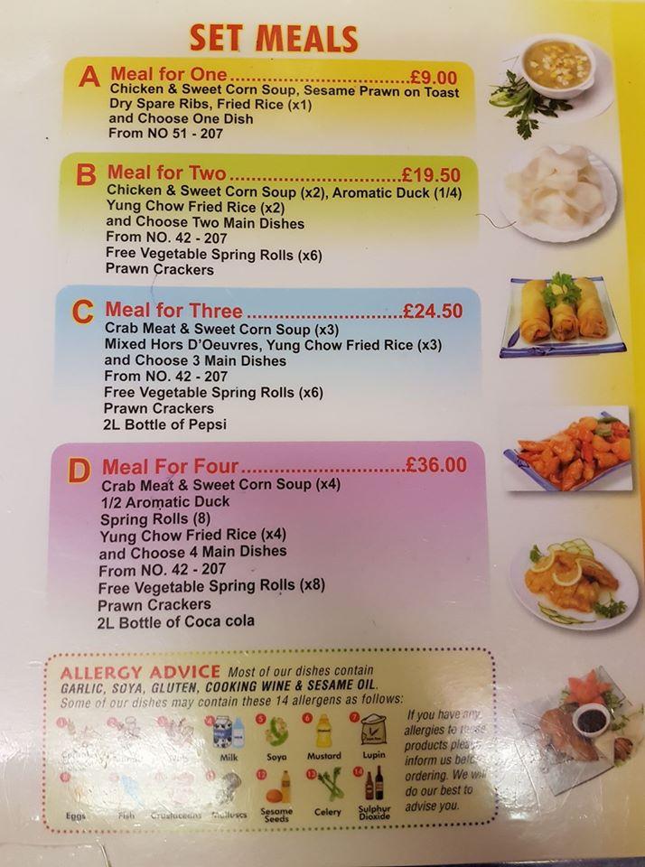 Menu at Rainbow City fast food, Hartlepool