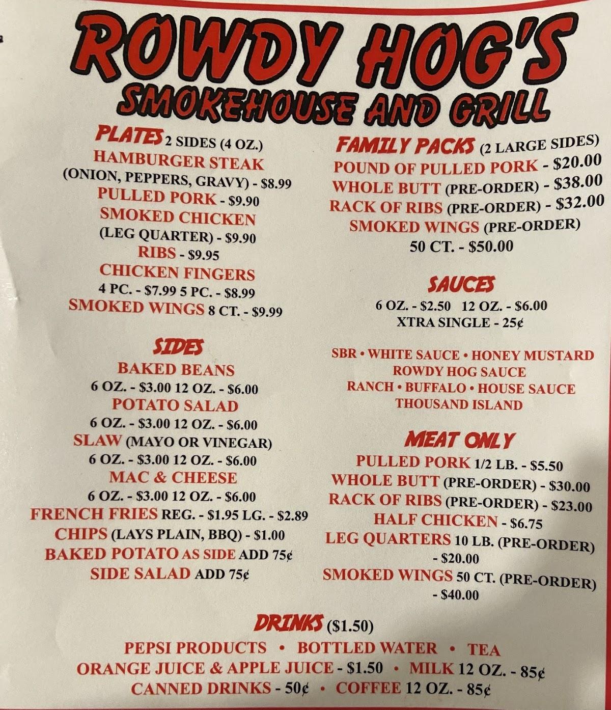 Menu at Rowdy Hogs Smoke House and Grill BBQ, Hackleburg