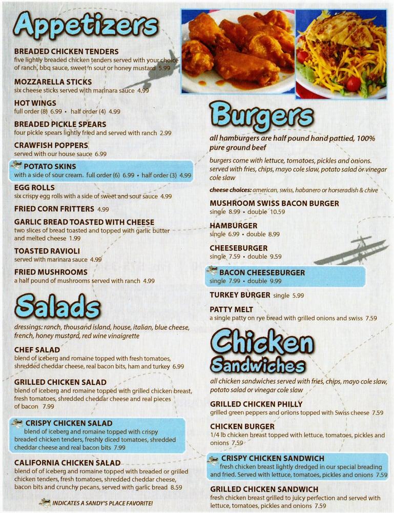 Menu at Sandy’s Place Restaurant, Scott City, Nash Rd