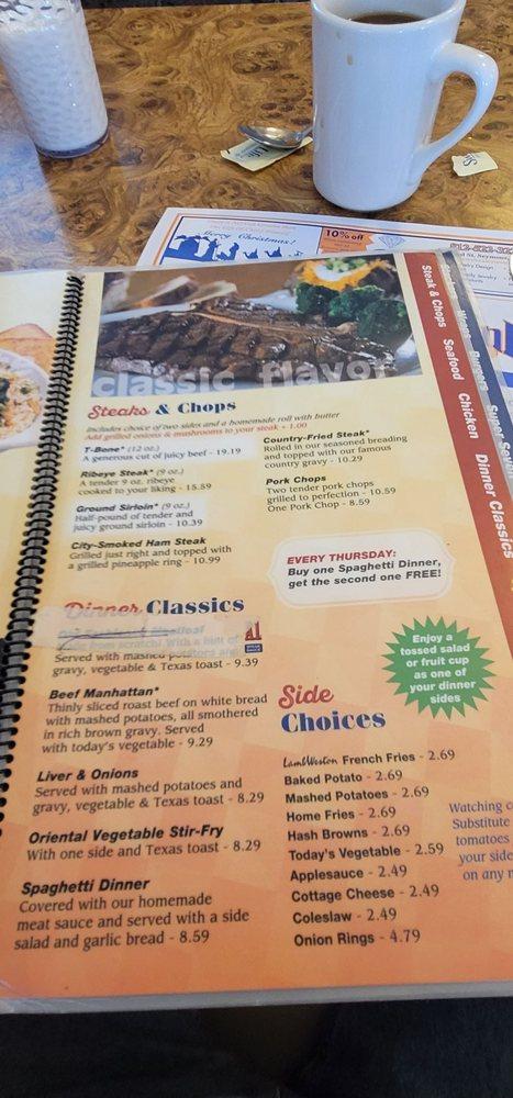 Menu at Sunshine Café restaurant, Seymour