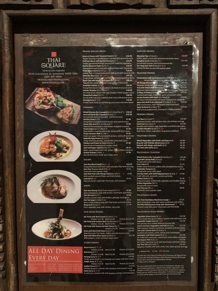 Menu at Thai Square restaurant, London, 21-24 Cockspur Street