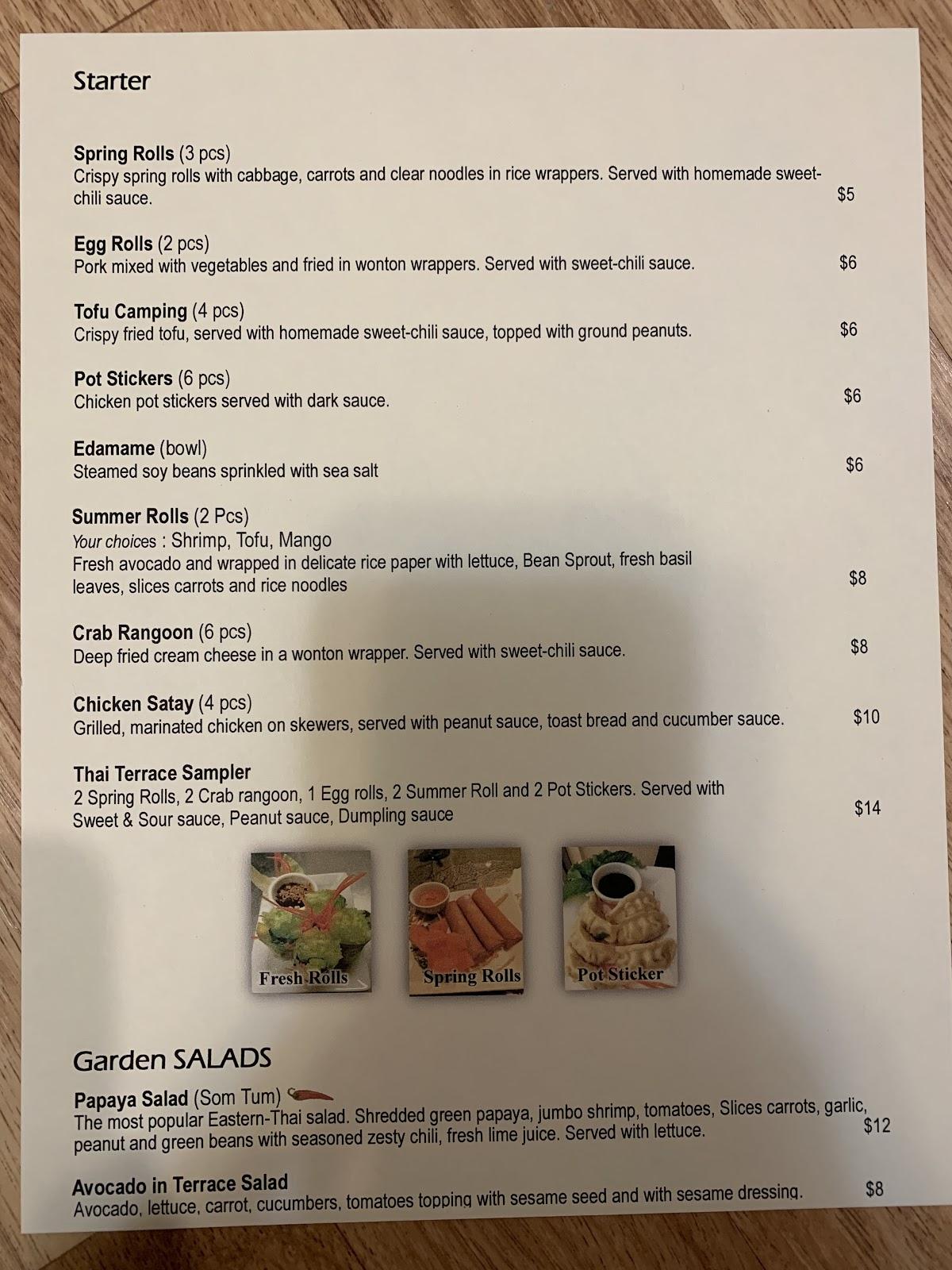 Menu at Thai Terrace restaurant, Mason