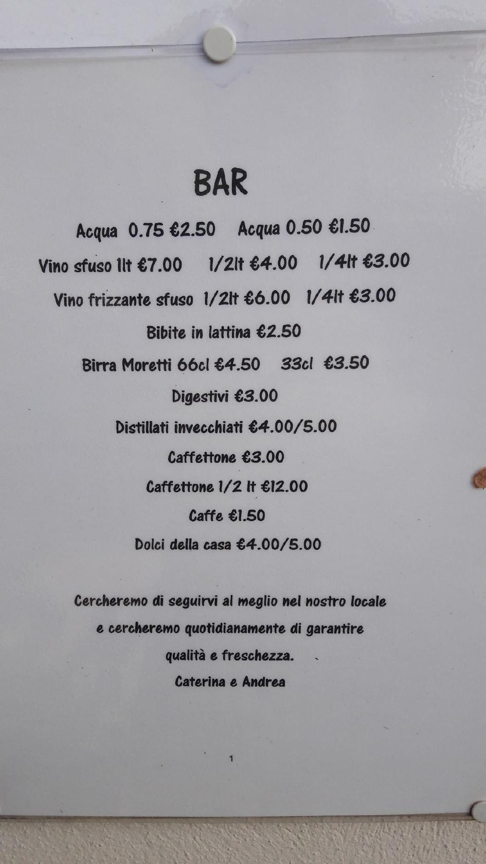 Menu da Trattoria Caterina ristorante, Savignano Mare