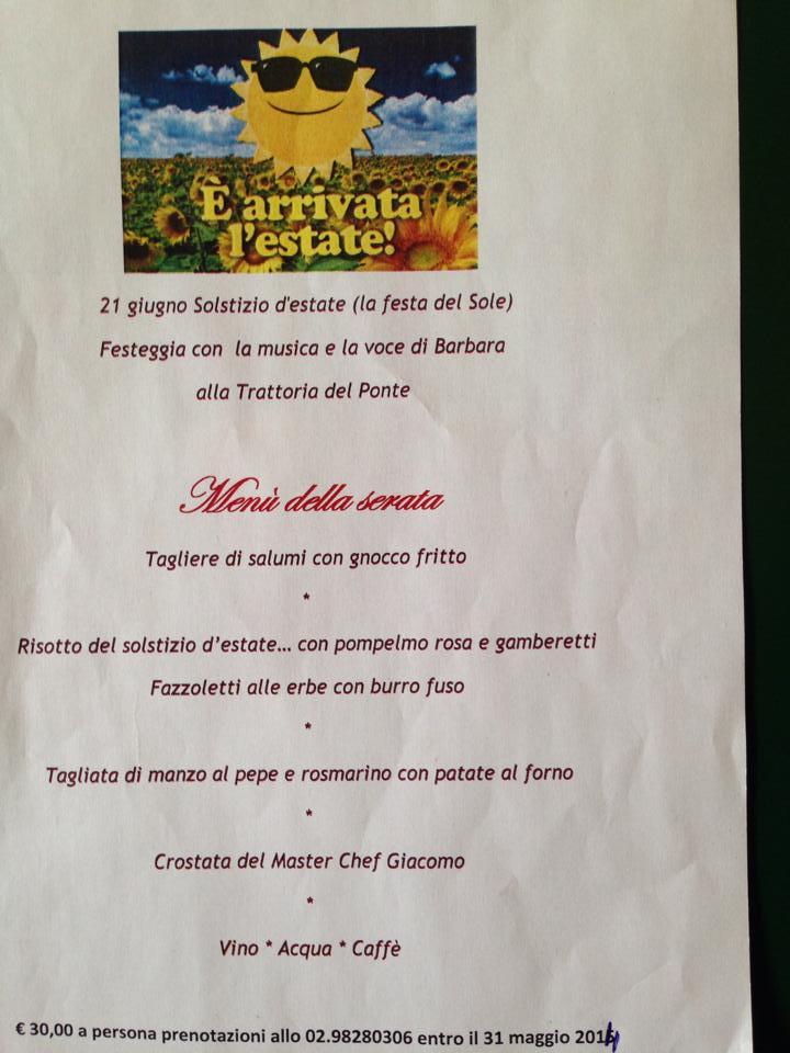 Menu at Trattoria del Ponte restaurant, San Giuliano Milanese